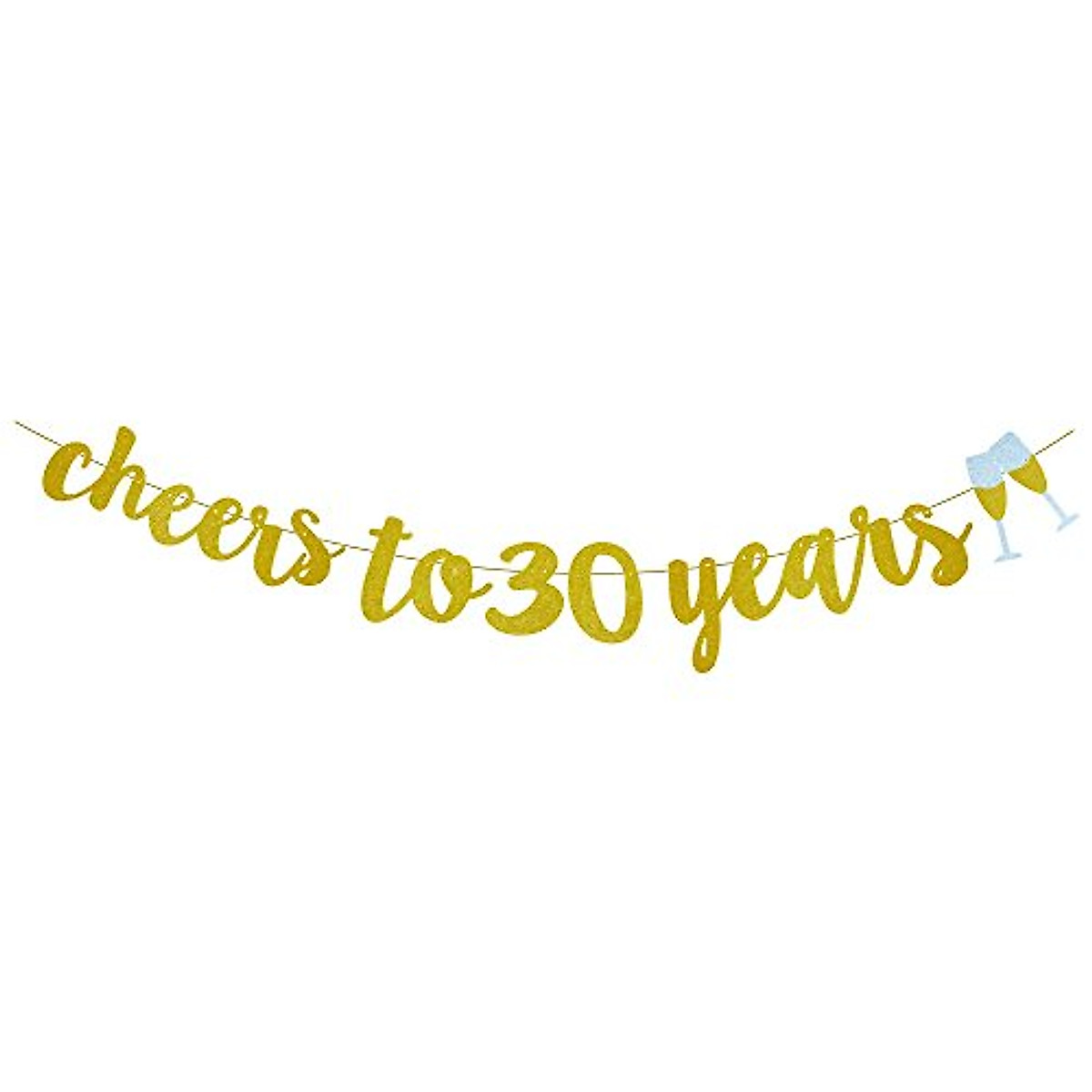 GOER Cheers to 30 Years and Champagne Glasses Gold Glitter Banner for 30th Birthday Party Decorations