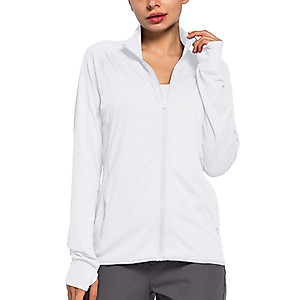 Women UPF 50+ UV Sun Protection Shirt Long Sleeve Golf Light Jacket SPF Hiking Running Shirts with Zip Pockets White XXL