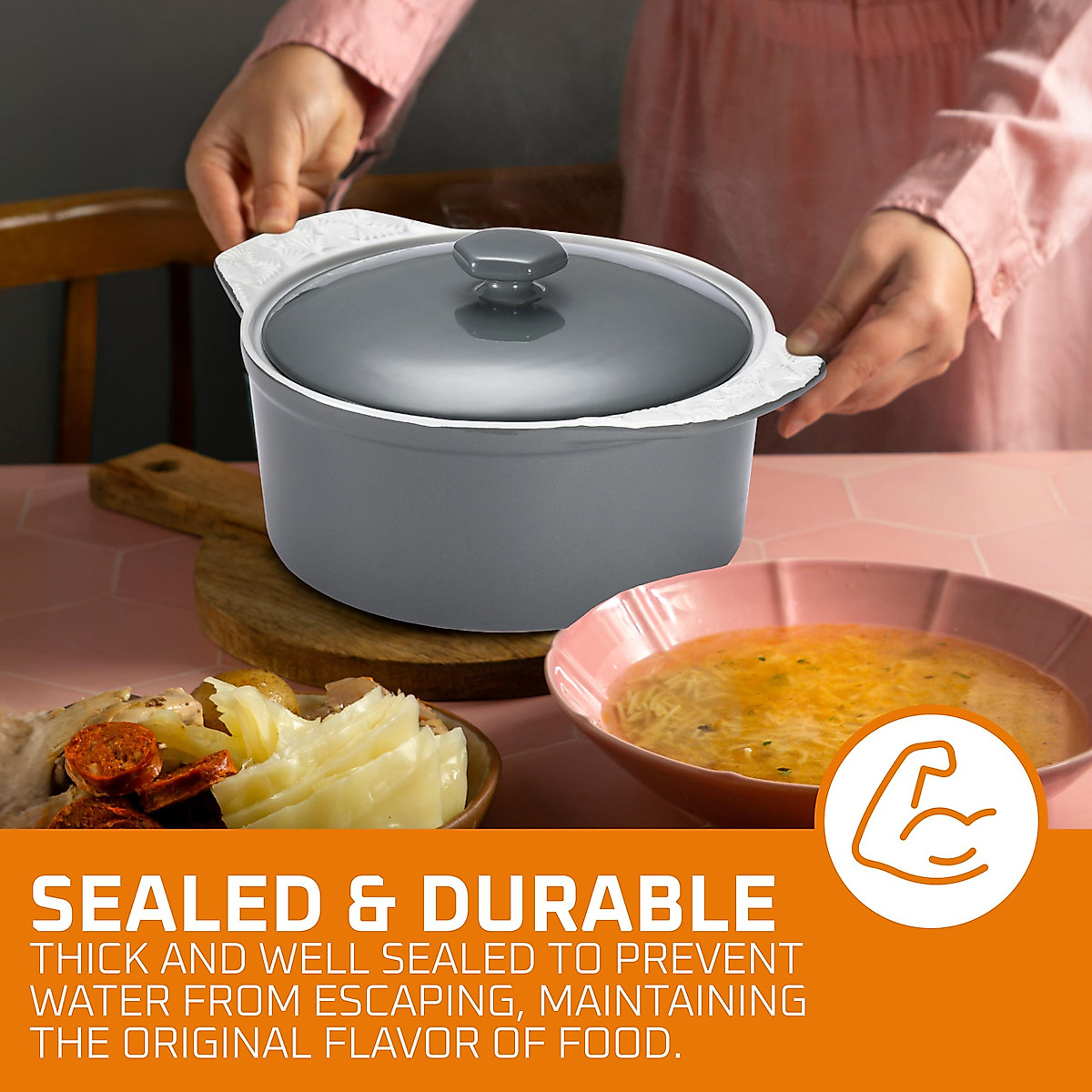 Bruntmor Casserole Dish with Lid - Oven Safe Casseroles for Baking Dishes - Bakeware Pot with Handles - Covered Deep Casserole Set - Bakeware with Lids - Cookware Set - 2 Quarts - Grey and White