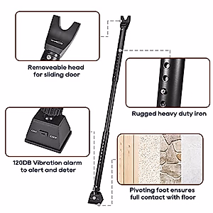 HoneSecur 2-in-1 Door Security Bar with Alarm & Sliding Patio 28″ Door Stopper 120db Loud Alert Siren Security Jammer Bar Window Child Proof Adjustable Constructed of High Grade Iron - Black