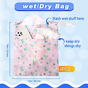 Frienda 4 Pieces Wet Dry Bag for Baby Waterproof Reusable Washable Diaper Bag Sealed with Handle for Travel, Beach, Swimsuit, Diapers, Dirty Gym Clothes and Toiletries (Mermaid)