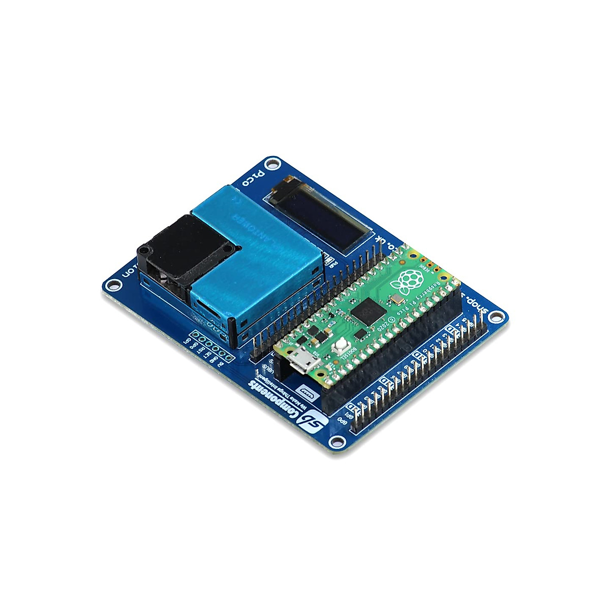 sb components Raspberry Pi Pico Air Monitoring Expansion PMSA003 Sensor Air Monitor HAT for Raspberry Pi Pico with inbuilt 0.91" OLED Display
