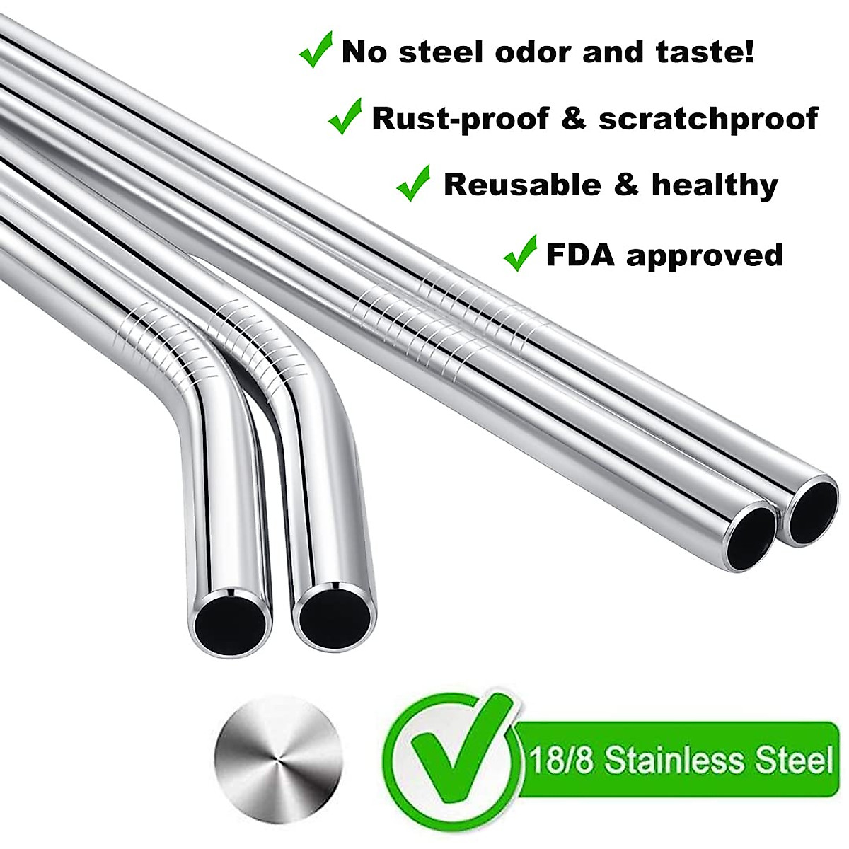 Vannise Jumbo Smoothie Straws Stainless Steel, Set of 7 Metal Milkshake Straws 0.4" Wide 10.5" Long Straws, Long Lasting & Food Grade, Metal Straws Reusable for Smoothie, Milkshake, Beverage