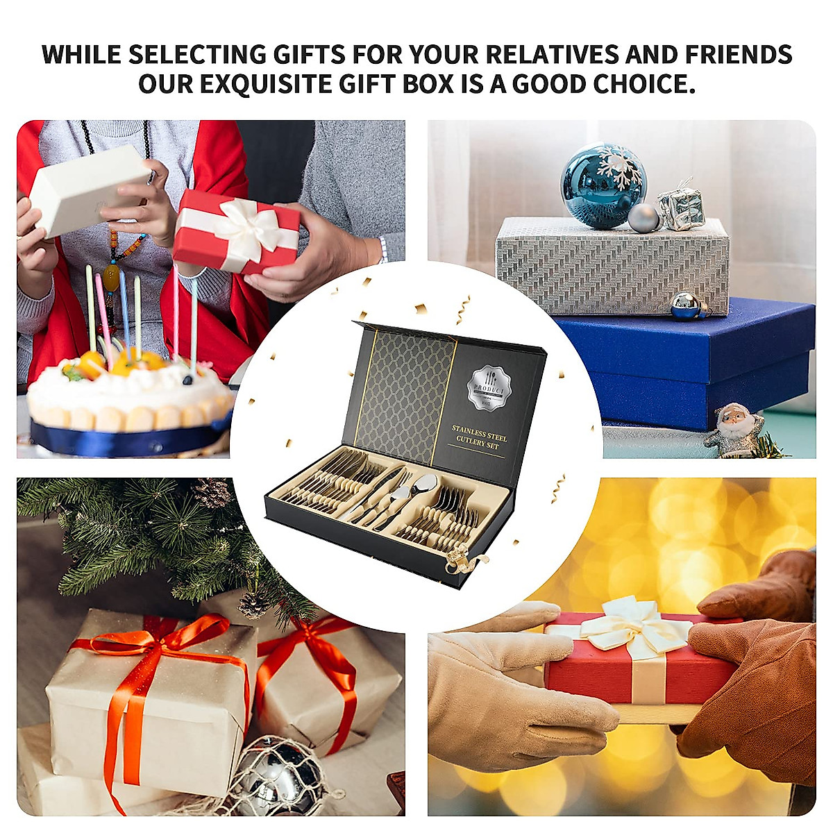 NAMUPIE 24-Piece Stainless Steel Flatware Silverware Set with Premium Gift Box Service for 6, Superior Cutlery Set Suitable for Family Party Includes 6 Knifes/ 6 Forks/ 6 Spoons/ 6 Teaspoons