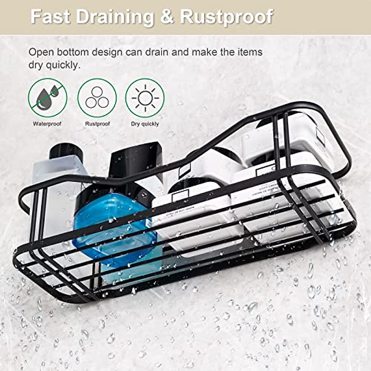 MXARLTR Adhesive Shower Caddy Shower Shelves, Shower Shelf for Inside Shower, No Drilling Wall Mounted Shower Basket Shelf with 3 Hooks, Kitchen Spice Rack Bathroom Shower Organizer 3 Pack, Black