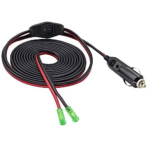 AAOTOKK 12V Male Cigarette Lighter Plug Cable with LED Light,16AWG &10A Fused Replacement Cigarette Lighter Male Plug Adapter to 4mm Interface Leads Plug Extension Cable with Switch(3M/10ft-Leads)