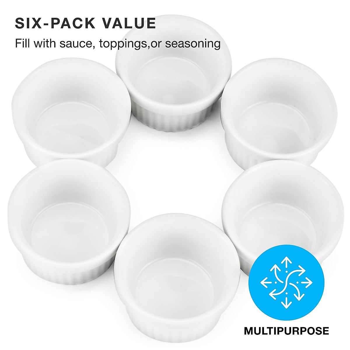 Kÿchen Mini Ramekins 1 oz. 30 ml|Microwave & Oven Safe, Porcelain Souffle Dish, Dipping Sauce, & Small Dessert Cups| 6 Count