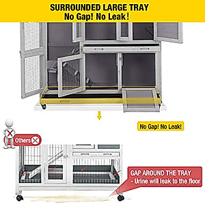 Aivituvin 47" Two Story Rabbit Hutch Bunny Cage with Wheels, Indoor Outdoor Guinea Pig Cage with 2 Deep No Leak Tray