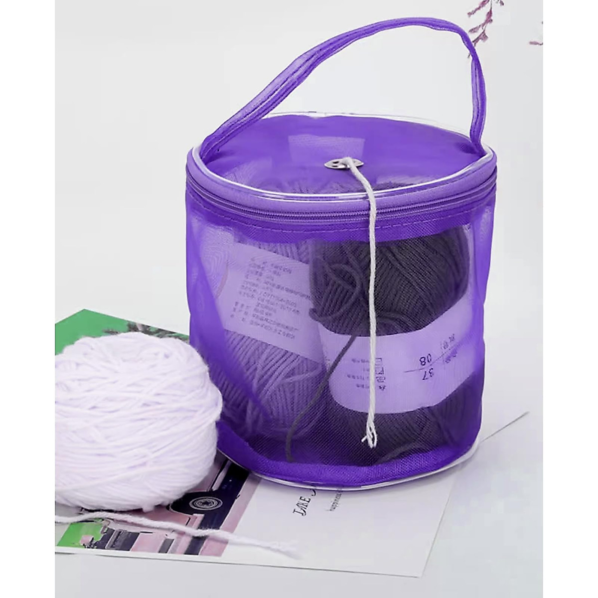 yueton 1PCS Mesh Yarn Storage Bag Circular Yarn Storage Box Wool Storage Bucket Weaving Tool Storage Basket for Sewing Accessories Yarn Weaving Tools
