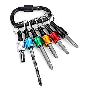 1/4 Inch Hex Shank Drill Bits Holder - Portable Six Color Coded Quick-Change Screwdriver Bits Holder Organizer Tool for 1/4" Impact Tips, Screws, Drivers, with Black Carabiner(Bits Not Include)