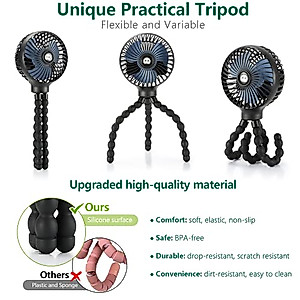 snawowo Mini Handheld Personal Portable Fan, Baby Stroller Fan, Car Seat Fan, USB or Battery Powered, with Flexible Tripod Clip on Student Bed Desk Bike Crib Treadmill Camping Traveling(Black)