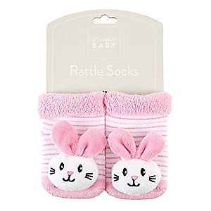 Stephan Baby Rattle Socks, Stripey Pink and White Bunnies, Fits 3-12 Months