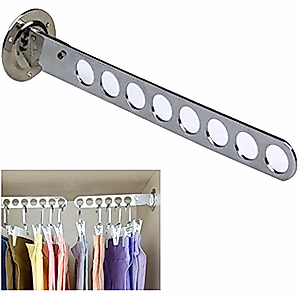 Folding Wall Mount Clothes Hanger Rack Wall Clothes Hanger Stainless Steel Clothes Hooks with Swing Arm Holder Closet Organizers and Storage,Wardrobe Organizer Wall Mounted Clothes Bar