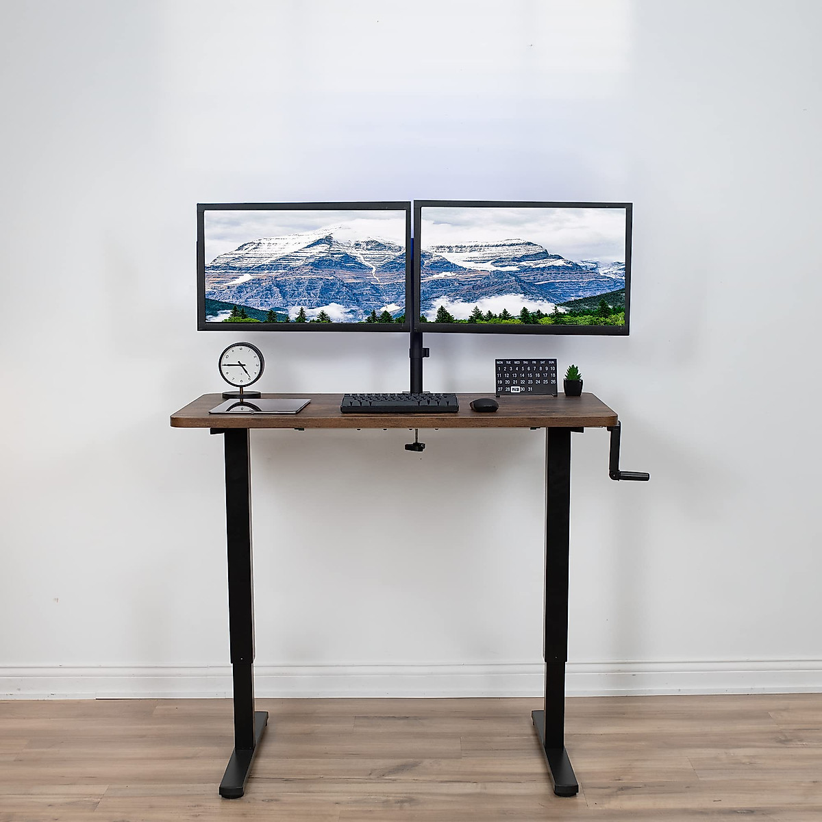 VIVO Compact Hand Crank Stand Up Desk Frame for 33 to 52 inch Table Tops, Ergonomic Standing Height Adjustable Base with Crank Handle, Black, DESK-M051CB
