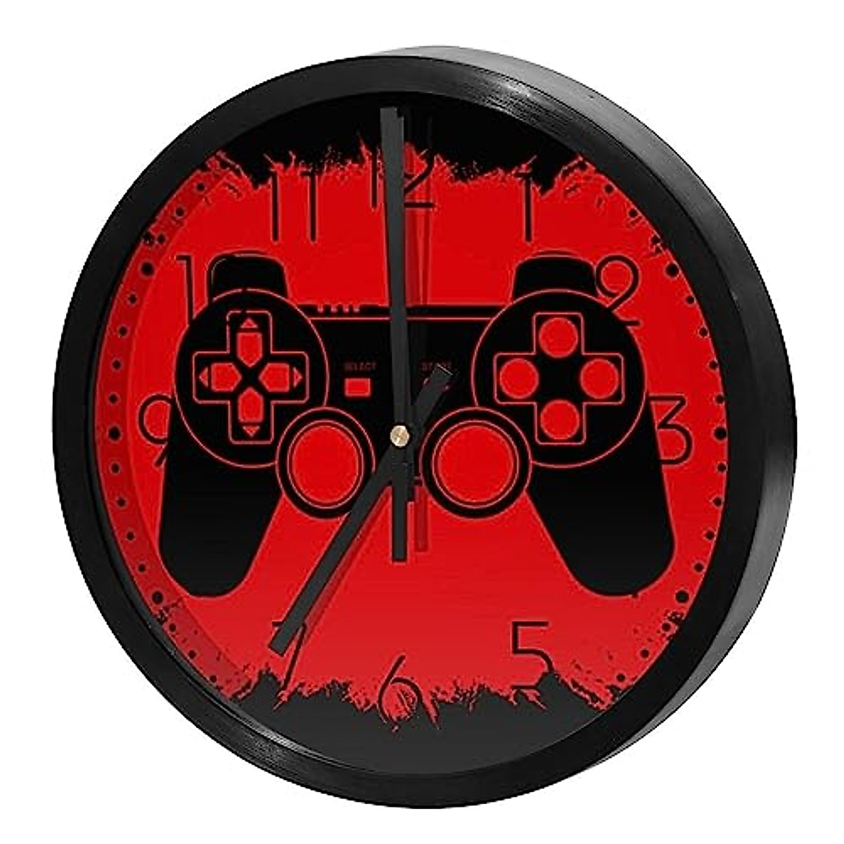 Game Joystick on Red Grunge Background Non-Ticking Wall Clocks, Battery Operated Silent Wall Clock for Bedroom Living Kitchen Office Home Art Decor