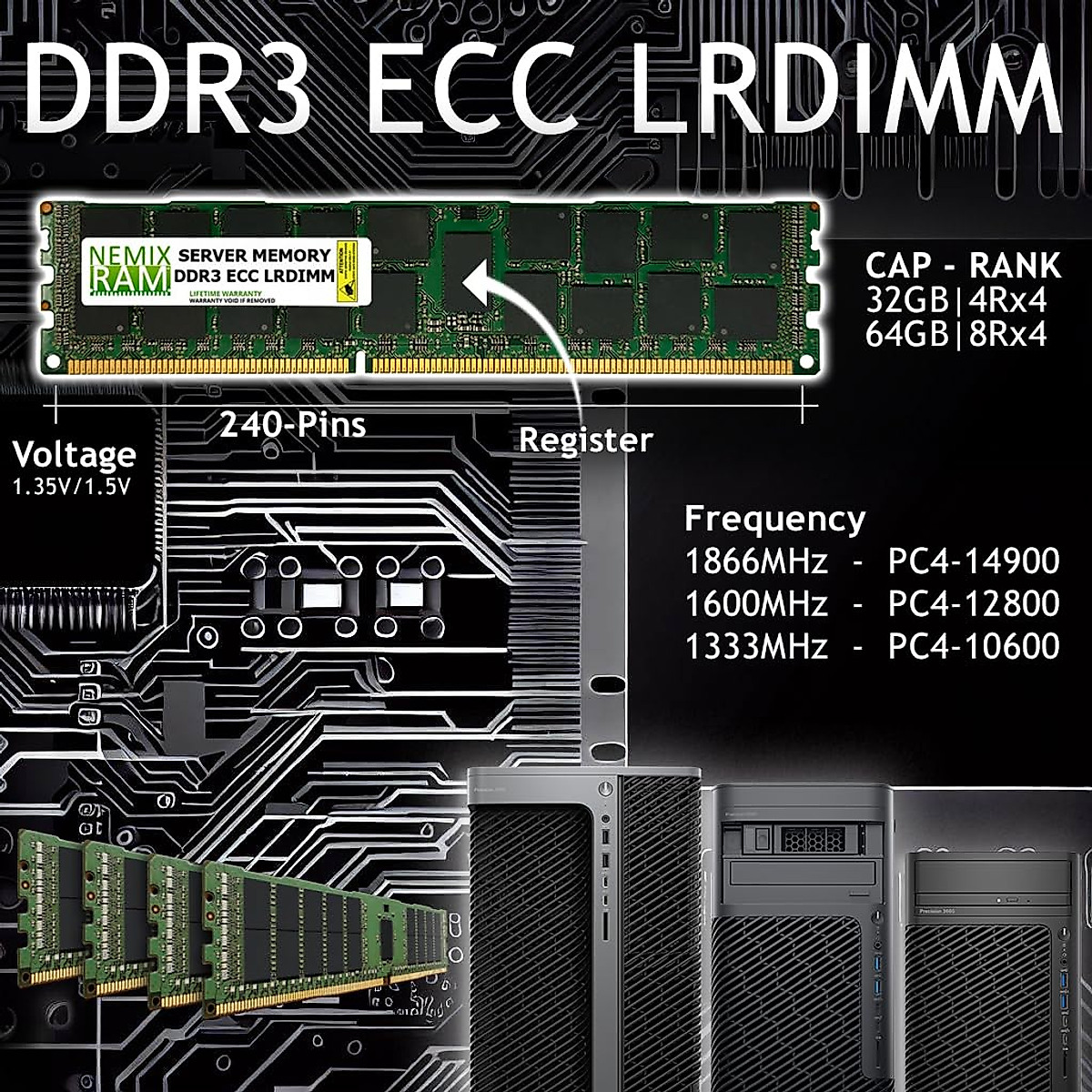 NEMIX RAM 32GB (1X32GB) DDR3 1866MHZ PC3-14900 4Rx4 1.2V 288-PIN ECC LRDIMM Load Reduced Server Memory Compatible with Supermicro MEM-DR332L-SL02-LR18