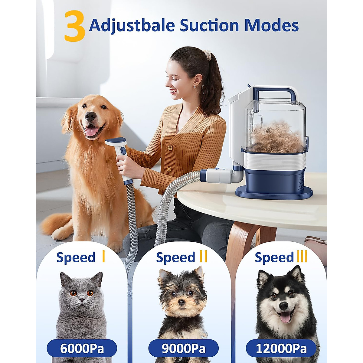 Dog Grooming Vacuum Kit, 3.2L Dust Cup Pet Grooming Vacuum for Dogs Cats with Cordless Clipper, 12000pa 6 Pet Grooming Tools Dog Brush Vacuum for Shedding Home Cleaning, Low Noise Dog Cat Hair Remover