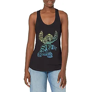 Disney Junior's Lilo Stitch Fill Slim Fit, Scoop Hem Racerback Tank, Black, X-Large