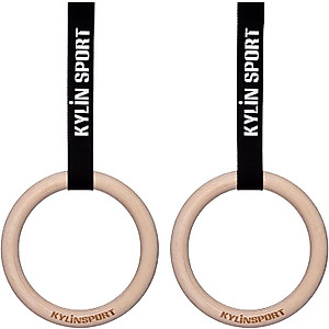 KYLIN SPORT Gymnastic Rings with Adjustable Straps Heavy Duty Exercise Gym Rings for Pull Ups and Dips,Cross-Training Workout,Strength Training, Fitness (Wooden)