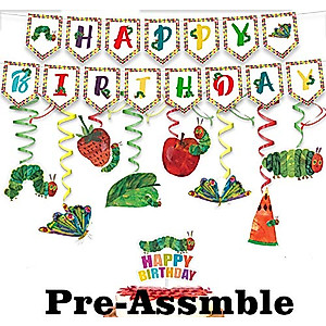 Very Hungry Caterpillar Birthday Decorations Set - Kids Reading Story Theme Swirls Streamers Garland Banner and Cake Topper Party Supplies