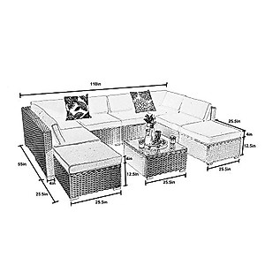 PHI VILLA Patio Furniture Set Outdoor Wicker Sectional Sofa, Low Back Rattan Patio Conversation Set for Large Space with Tea Table, Clips & Washable Couch Cushions(9 Piece, Navy Blue)