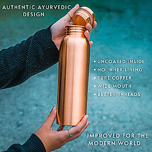 Kosdeg Copper Water Bottle 34oz / 1 Litre - A Handcrafted Leak Proof Ayurvedic Pure Copper Vessel For Drinking- Drink More Water, Lower Your Sugar Intake and Enjoy The Health Benefits Immediately