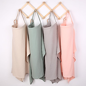 Muslin Nursing Covers for Breastfeeding, MVUOCR 100% Cotton Breastfeeding Cover for Mom, Multi-use Nursing Apron with Drawstring Bag, Soft and Breathable Privacy Nursing Covers with Wooden Hoop