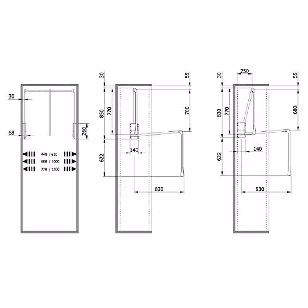 Servetto ClosetPro Soft-Close Wardrobe Lift Expanding Steel Tubing with Black Plastic Housing, 22 lb Weight Rating, Made in Italy (24 1/2" - 33 1/2")