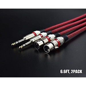 Mugteeve 1/4" TRS to XLR Female Cable Adapter Balanced, 6.6FT Stereo Quarter Inch TRS to XLR Microphone Cable, Nylon Braided, OFC Shielded, Red Color, for Mic/Speaker/Mixer - 2Pack