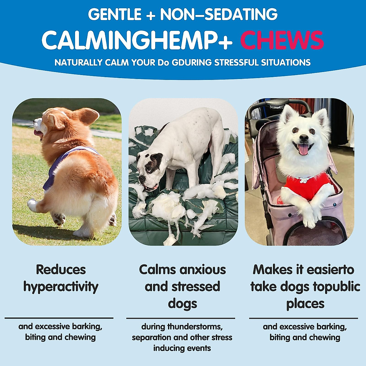 Hemp Calming Chews for Dogs, 150 Soft Dog Calming Treats, Dog Calming Treats with Hemp Oil, Dog Anxiety Relief, Separation, Barking, Stress Relief for Dog - Peking Duck Flavored