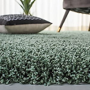 SAFAVIEH Hudson Shag Collection 7' Square Green SGH220Y Modern Solid Non-Shedding Living Room Bedroom Dining Room Entryway Plush 2-inch Thick Area Rug