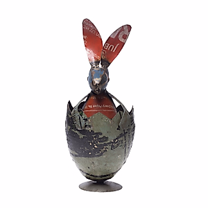 De Kulture Handcrafted Recycled Iron Egg with Rabbit Decorative Collectible Figurine Showpiece Beautify Home Office Easter Décor| Ideal for Garden Balcony Terrace Decoration, 4X4.5X11 LWH Inches