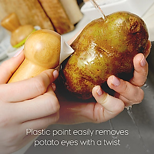 Full Circle Tater Mate Bamboo Potato Brush with Eye Remover, White