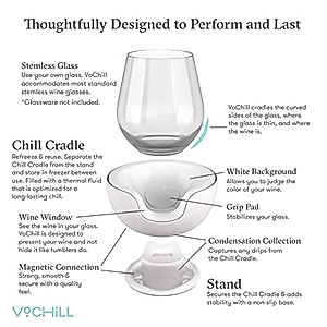 VoChill Stemless Wine Glass Chiller | Keep the Chill In Your Glass | New Wine Accessory | Separable & Refreezable Chill Cradle | Actively Chills Stemless Glassware | Stone, Single Stemless