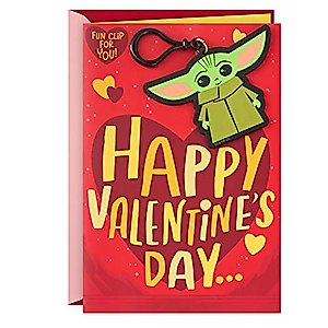 Hallmark Star Wars Valentines Day Card for Kid with Removable Backpack Clip (Baby Yoda)