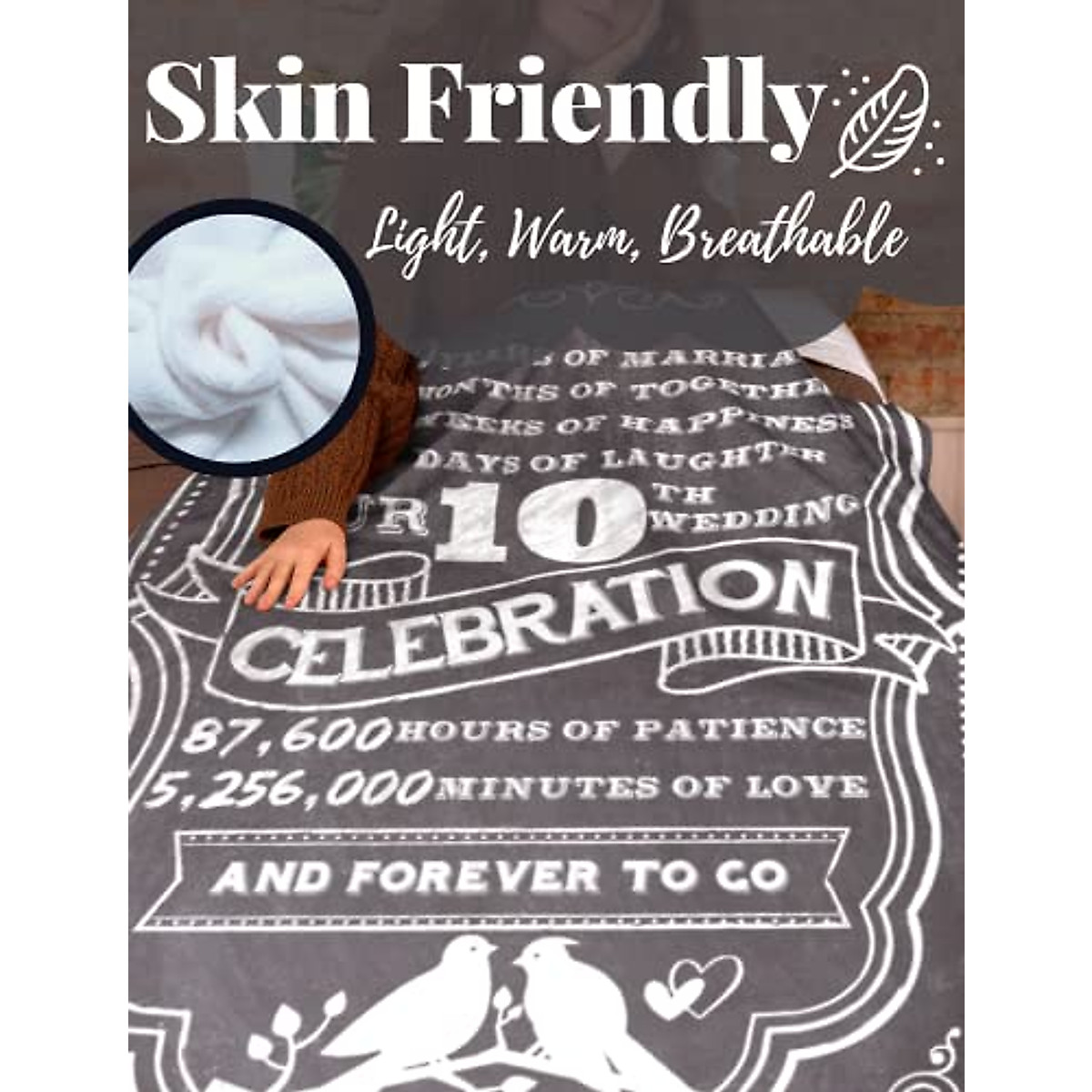 InnoBeta 10th Anniversary Tin Gifts, 10th Marriage Wedding Anniversary, Valentine's Day Gifts for Husband, Wife, 10 Year Wedding Anniversary Blanket for Him, 10th for Her and Couple (50"x65")