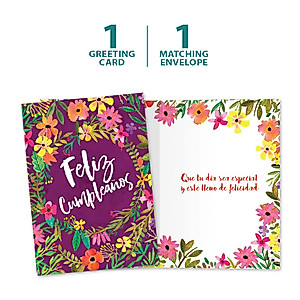 Tree-Free Greetings - Birthday Cards - Artful Designs - 1 Card + Matching Envelopes - Made in USA - 100% Recycled Paper - 5"x7" - Cumpleanos Flowers (GO64622)