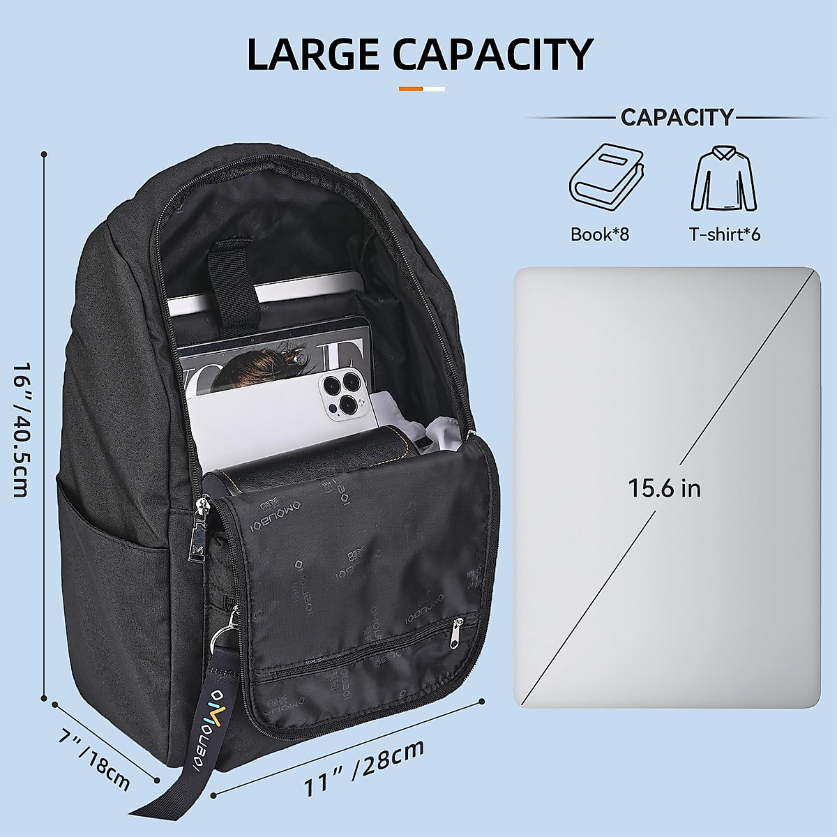 OMOUBOI Small Causal Daypack Travel Laptop Backpack Fits 14" Laptop School Backack for Women Men (Black)