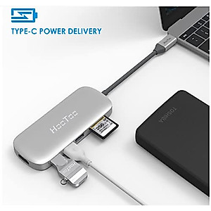HooToo USB C Hub, 6-in-1 USB C Adapter with 4K USB C to HDMI, 3 USB 3.0 Ports, SD Card Reader, Pd Charging Port for MacBook/Pro/Air (2018), Chromebook, and More USB C Devices (Grey), silver