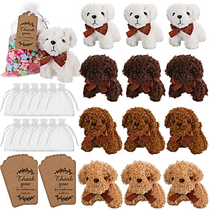 Jerify 12 Pcs Halloween Mini Bears Dogs Plush Stuffed Animal 4 Colors 4.33 Inch Tiny Bear Dog Doll Keychain with Organza Bag Thank You Tags Bulk Goodie Kids Birthday Party Baby Shower Favors(Puppy)