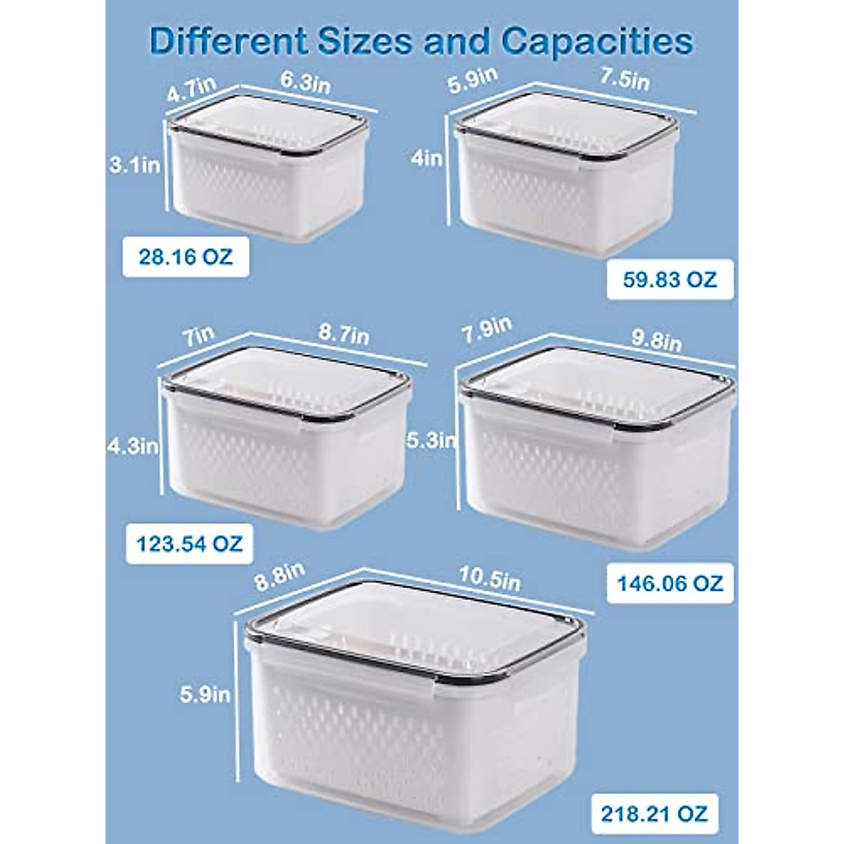 GOJUSO 4 Size Fruit Storage Containers for Fridge with Lids Clear Plastic Box Food Organization Stackable Organizer