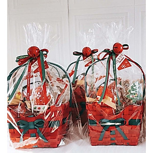 LWNIP 20 Pcs Clear Basket Bags, 22 x 28 Inches 2.3 Mils Thick Cellophane Wrap Bags for Baskets and Gifts, Ribbon Included