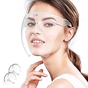 Wattne 【Two Pack】 Safety Face Shield, Clear Full Face Shields with Frame Detachable Protective Reusable Goggle Shield Anti-spitting Fog & Scratch Resistant Suitable for Indoor and Outdoor Activities