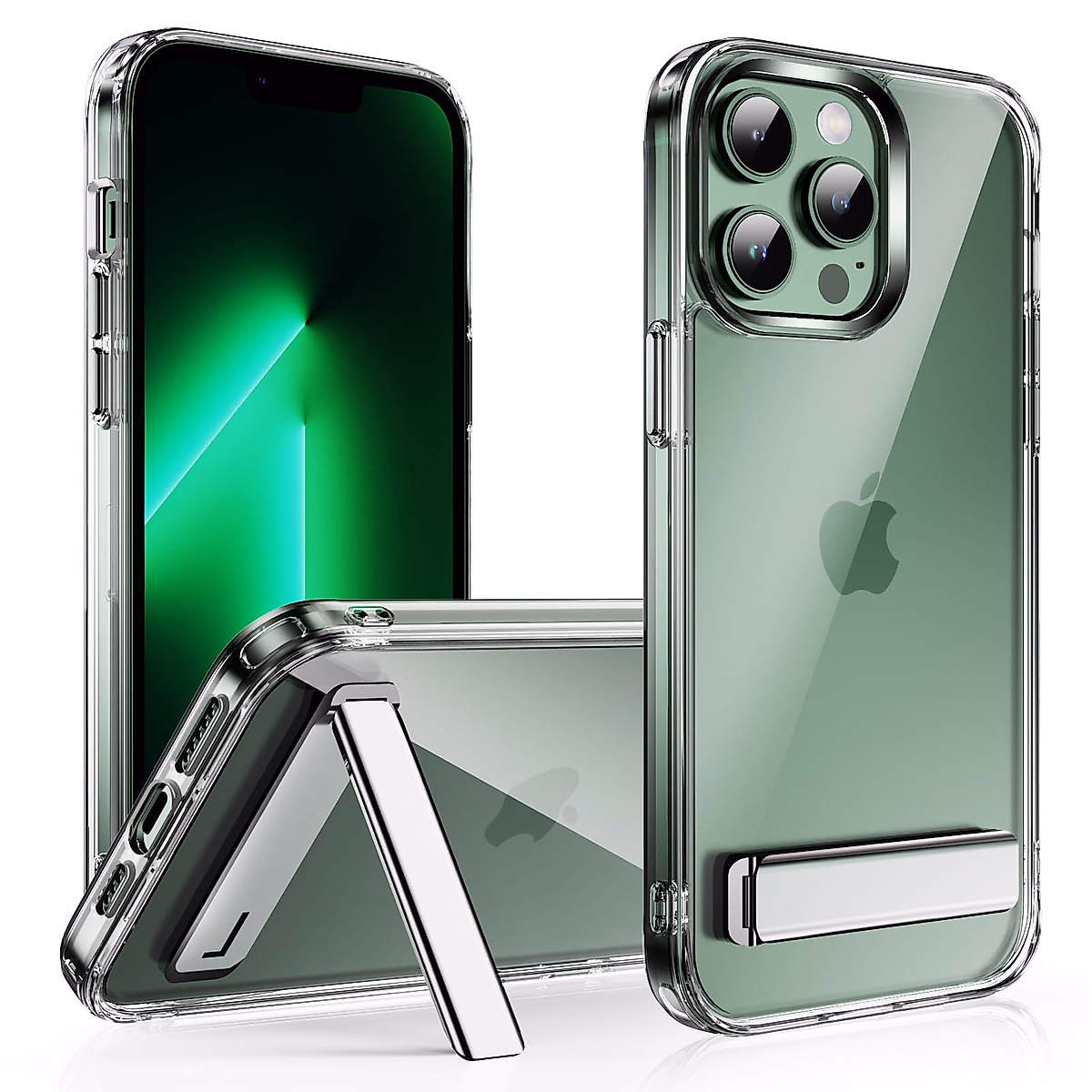 CEDO Kickstand Case for iPhone 13 Pro Max, 3-Way Mode Built-in Metal Stand Phone Case, Mil-Grade Shockproof Bumper, Transparent Acrylic & Slim Fit, Designed for iPhone 13 Pro Max, Crystal Clear