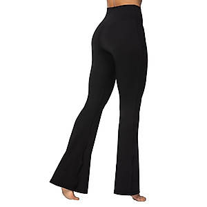 Sunzel Flare Leggings for Women with Pockets, Crossover Yoga Pants with Tummy Control, High Waisted and Wide Leg 32" Midnight Medium