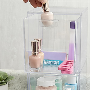 STORi Audrey Stackable Clear Plastic Organizer Drawers | 2 Piece Set | 6.75-Inches Tall | Organize Cosmetics and Beauty Supplies on a Vanity | Made in USA