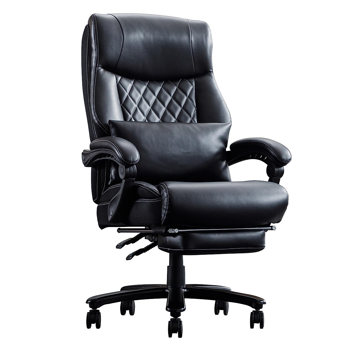 BOWTHY Reclining Office Chair with Footrest, Big and Tall Office Chair 400lbs Wide Seat, High Back Executive Office Chair for Heavy People, PU Leather Swivel Desk Chair (Black)