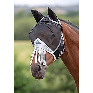 Shires Fine Mesh Fly Mask with Nose Fringe Black Cob