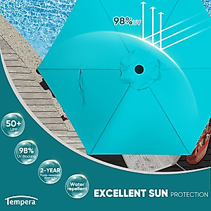 Tempera 10ft Patio Market Outdoor Table Umbrella with Push Button Tilt and Crank,Large Sun Umbrella with Sturdy Pole&Fade Resistant Canopy,Easy to Set, Turquoise
