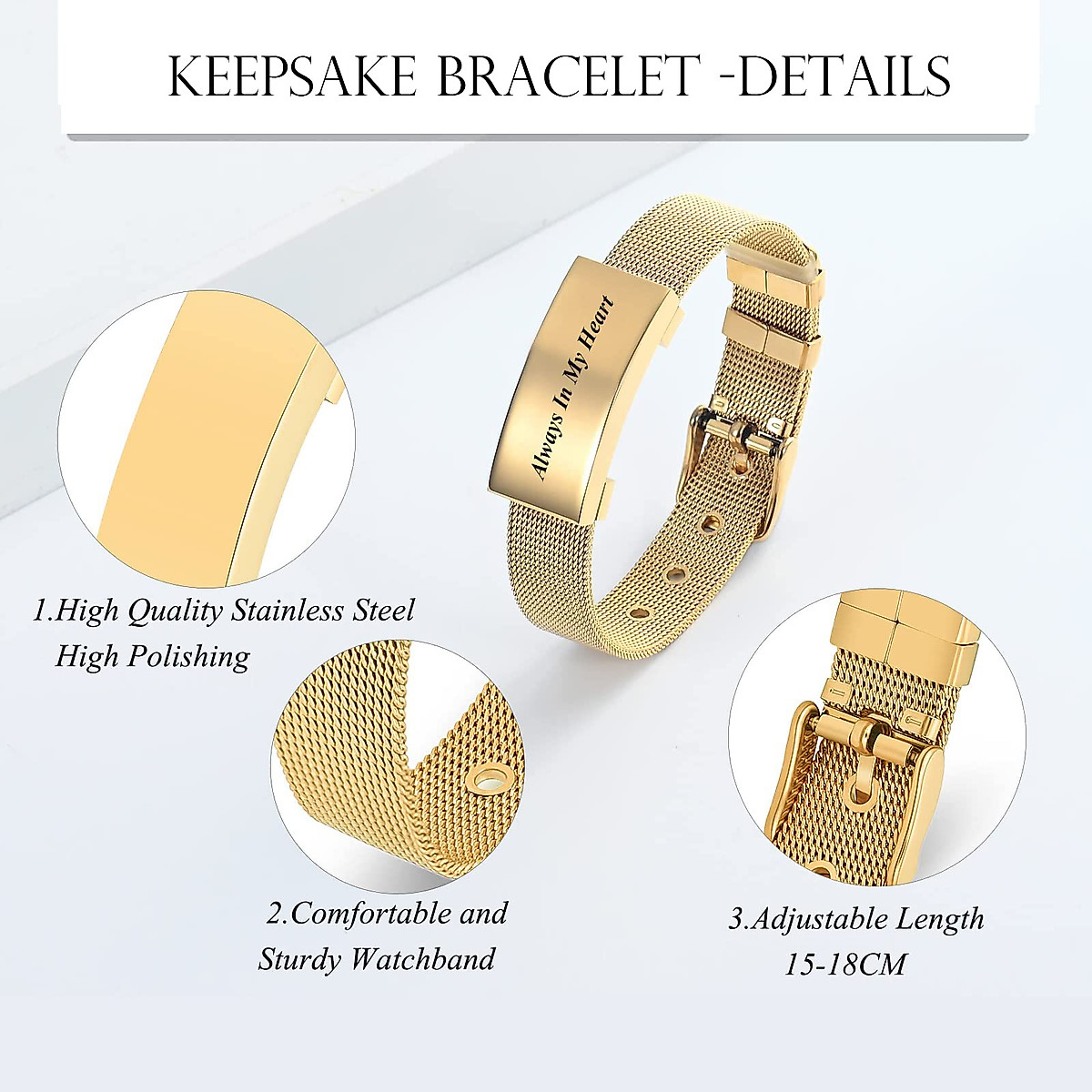 zeqingjw Adjustable Cremation Jewelry Urn Bracelet for Ashes Personalized Message Urn Bangle for Women Men Memorial Keepsake-Forever in My Heart